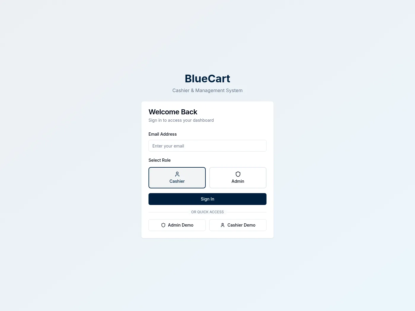 BlueCart Cashier & Management System