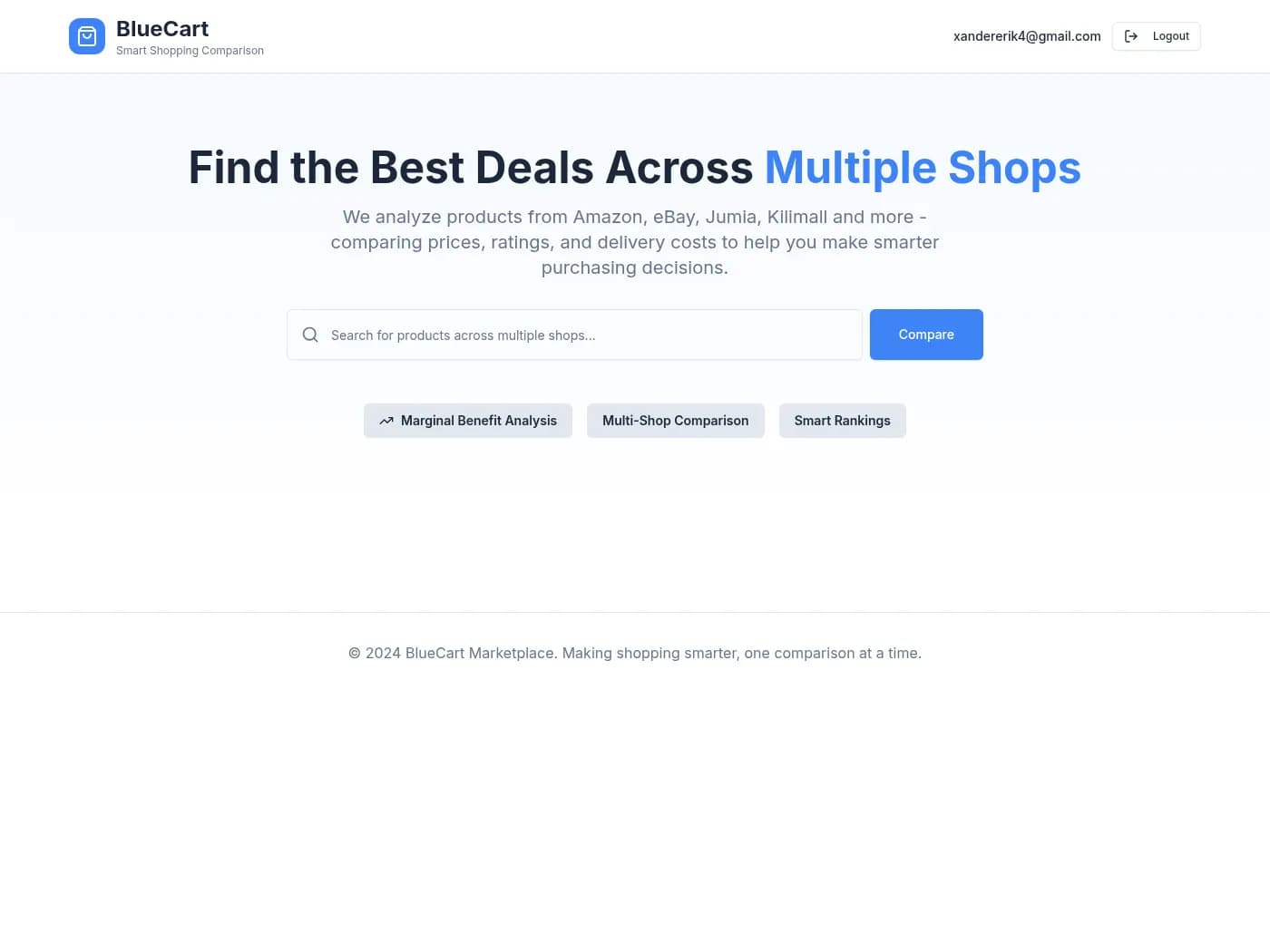 BlueCart Marketplace: Smart E-commerce Comparison and Marginal Benefit Analysis Tool