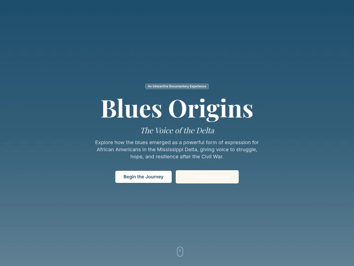 Blues Origins Interactive: Exploring the Voice of the Delta