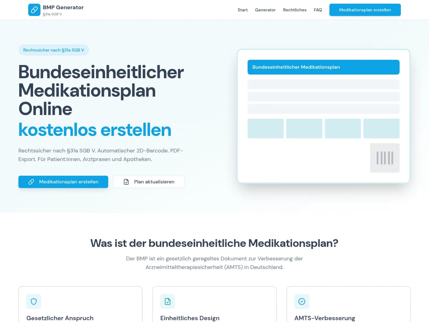 BMP Online Generator – Bundeseinheitlicher Medikationsplan gemäß §31a SGB V