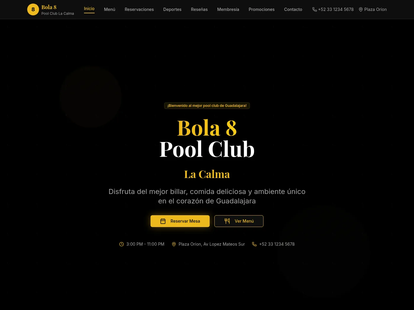 Bola 8 Pool Club La Calma Web Experience