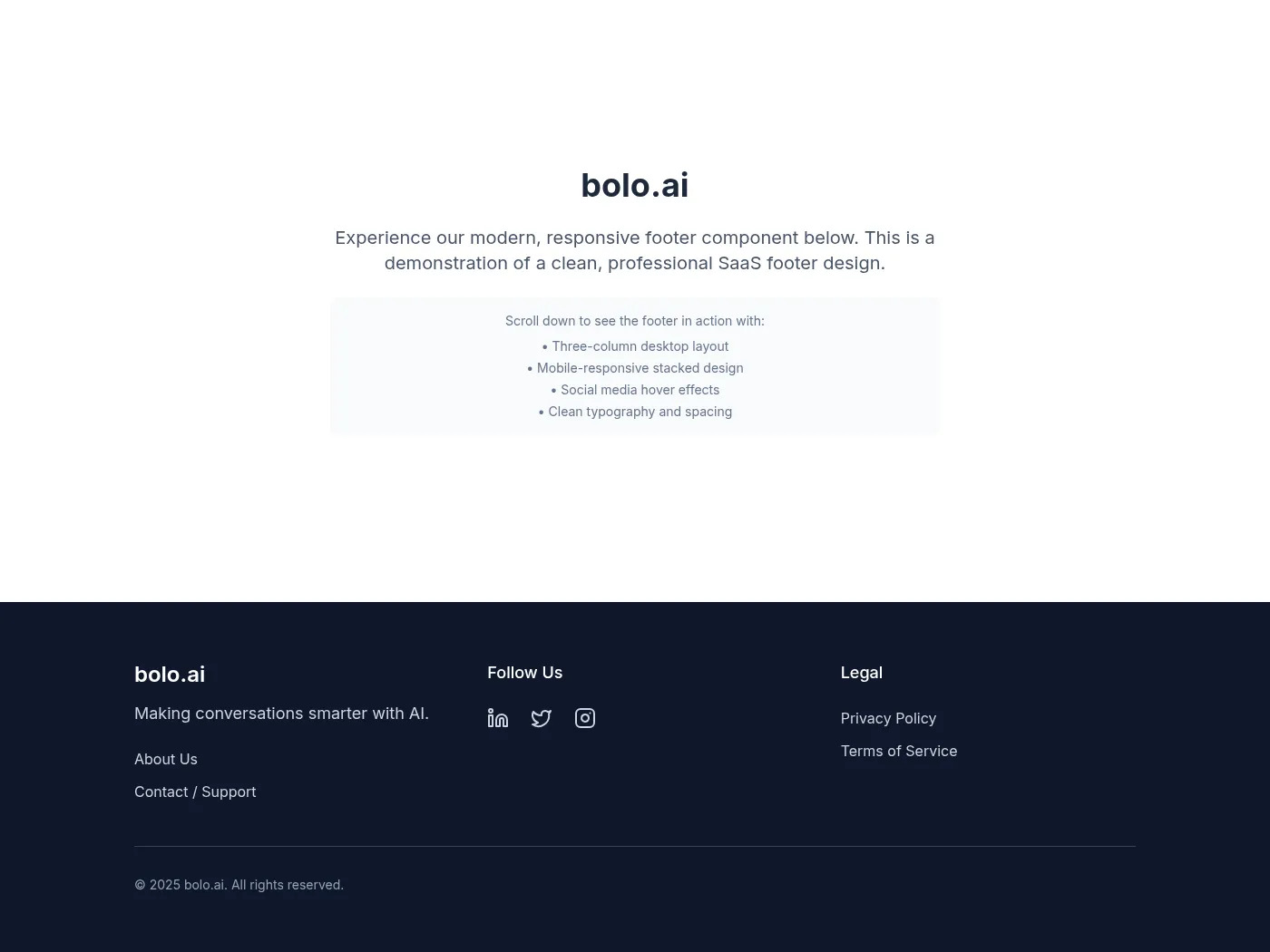 Bolo.ai Modern SaaS Website Footer