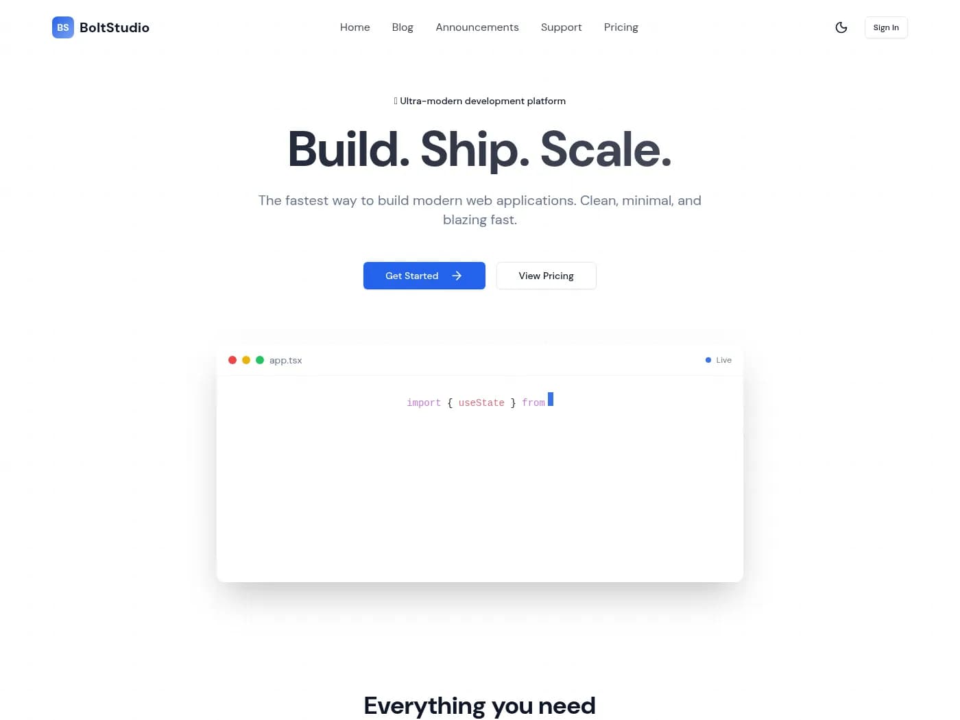 BoltStudio – Minimal, Fast & Modern Dev Platform Template