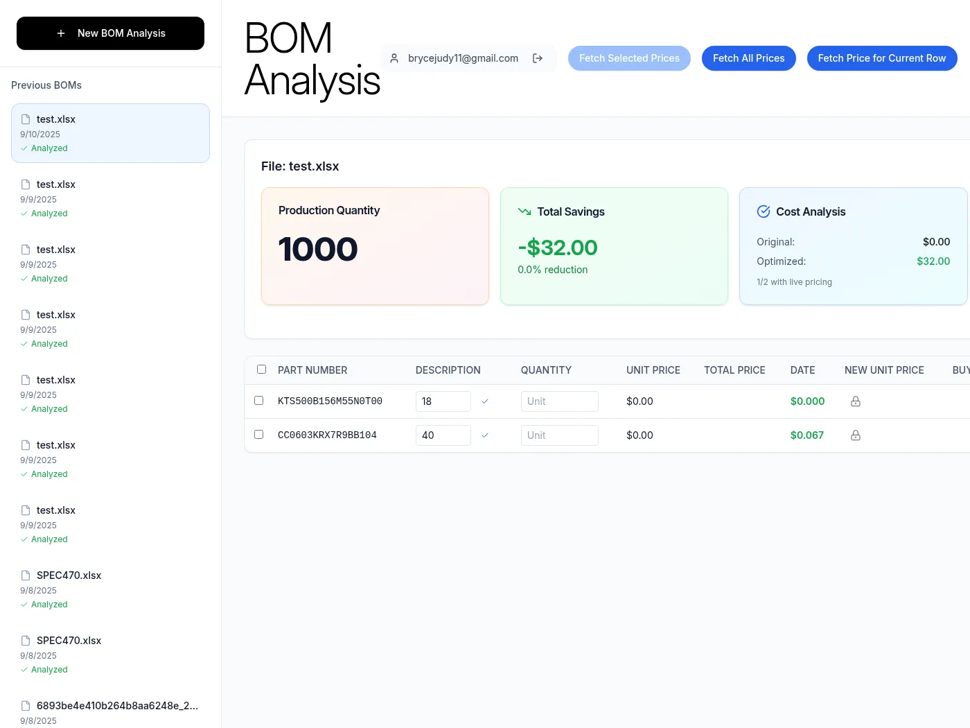 BOM Purchase Price Optimizer Web App