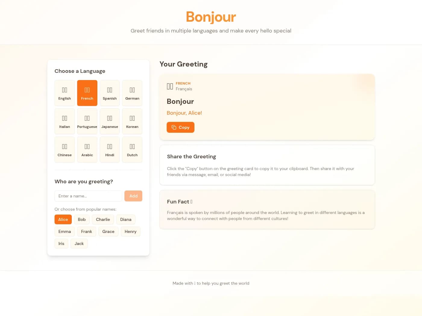 Bonjour Greeting App