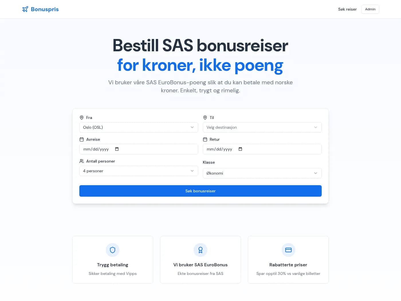 Bonuspris: Cash-Priced SAS Award Flights in NOK for Norwegian Travelers