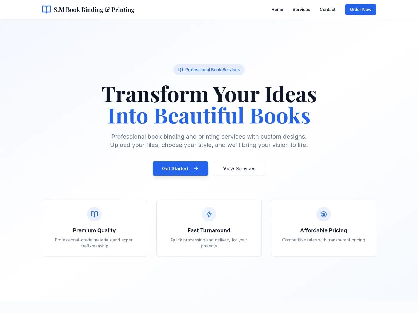 Book Binding & Printing Services Website