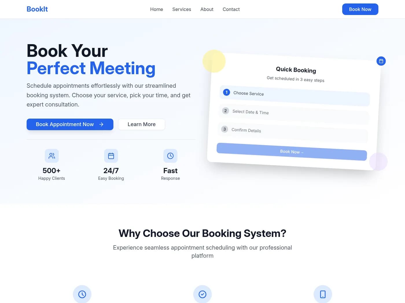 Minimal Booking Website with Appointment Scheduling and Lead Capture