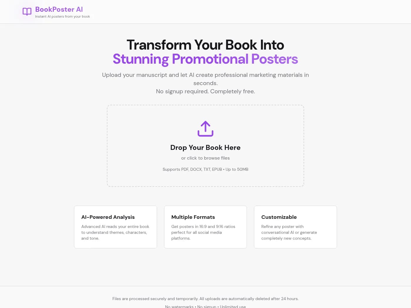 BookPoster AI – Instant AI Posters from Your Book, No Signup Required