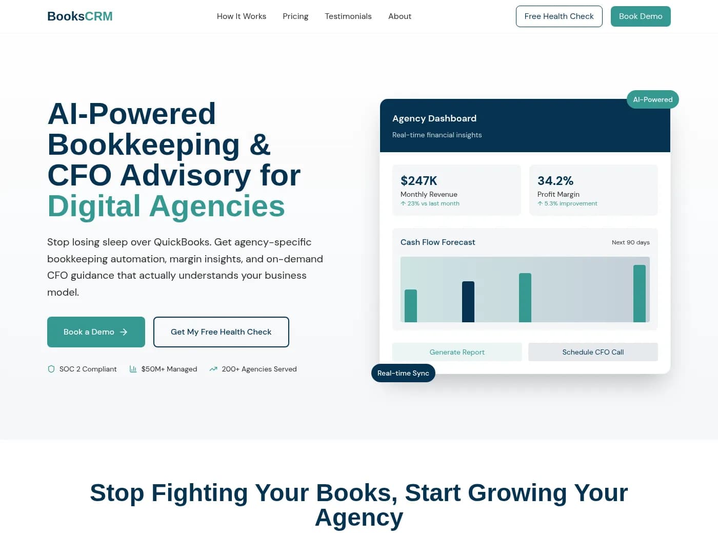 BooksCRM Digital Agency Conversion Landing Page for AI-Powered Bookkeeping & CFO Advisory