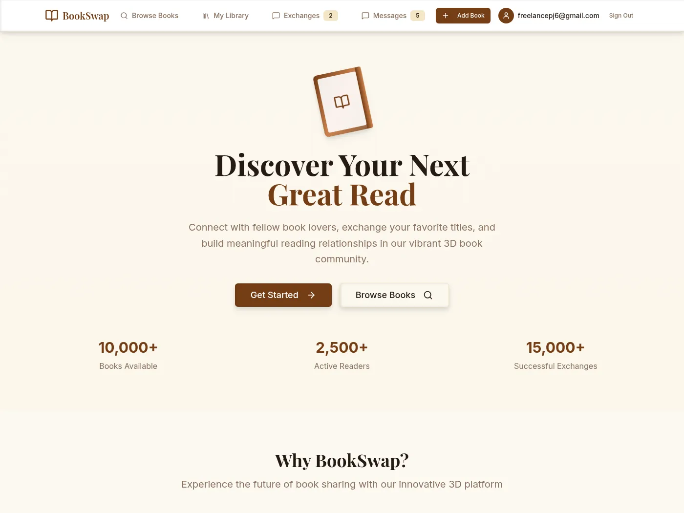 BookSwap - 3D Book Exchange Platform with Real-Time Messaging & Full CRUD
