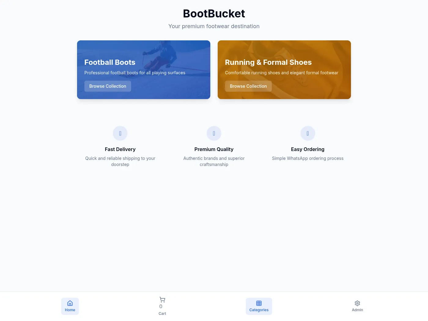BootBucket: Responsive Shoe Store Web App with WhatsApp Order Integration