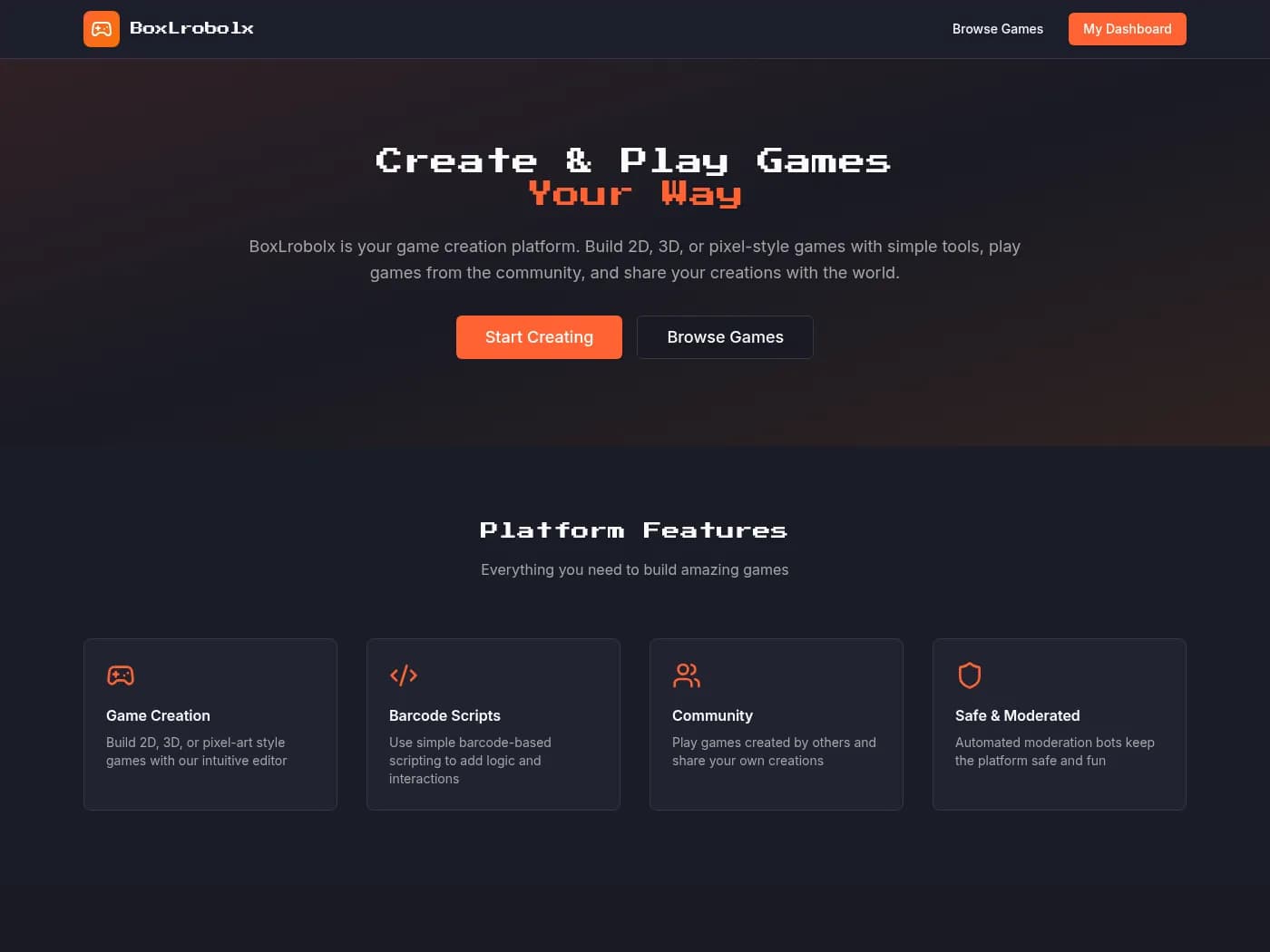 BoxLrobolx — Your Own Roblox-Style Game Creation Platform