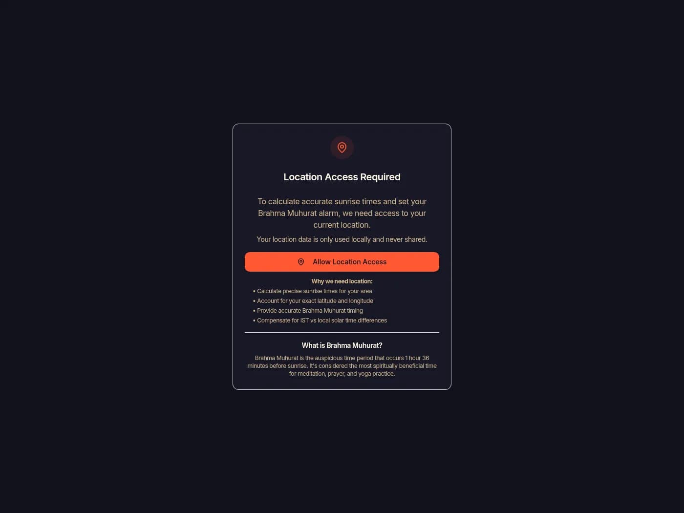 Brahma Muhurat Alarm: Location-Based Sunrise Tracker