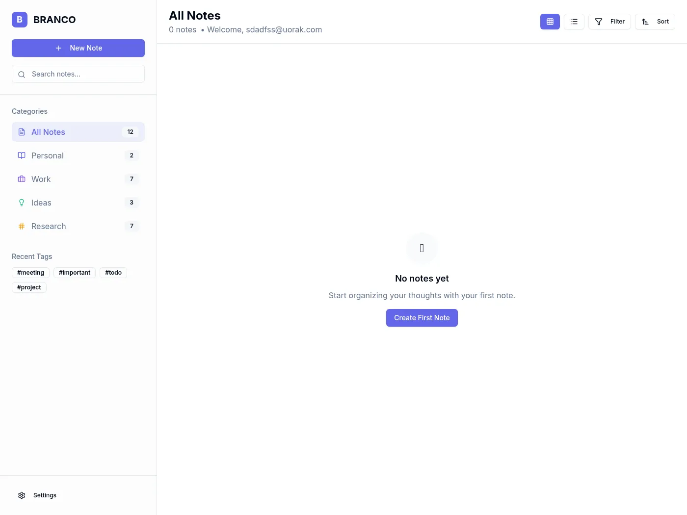 BRANCO - AI-Powered Note Organization Platform