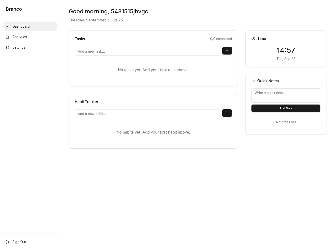 Branco - Minimalist Personal Dashboard