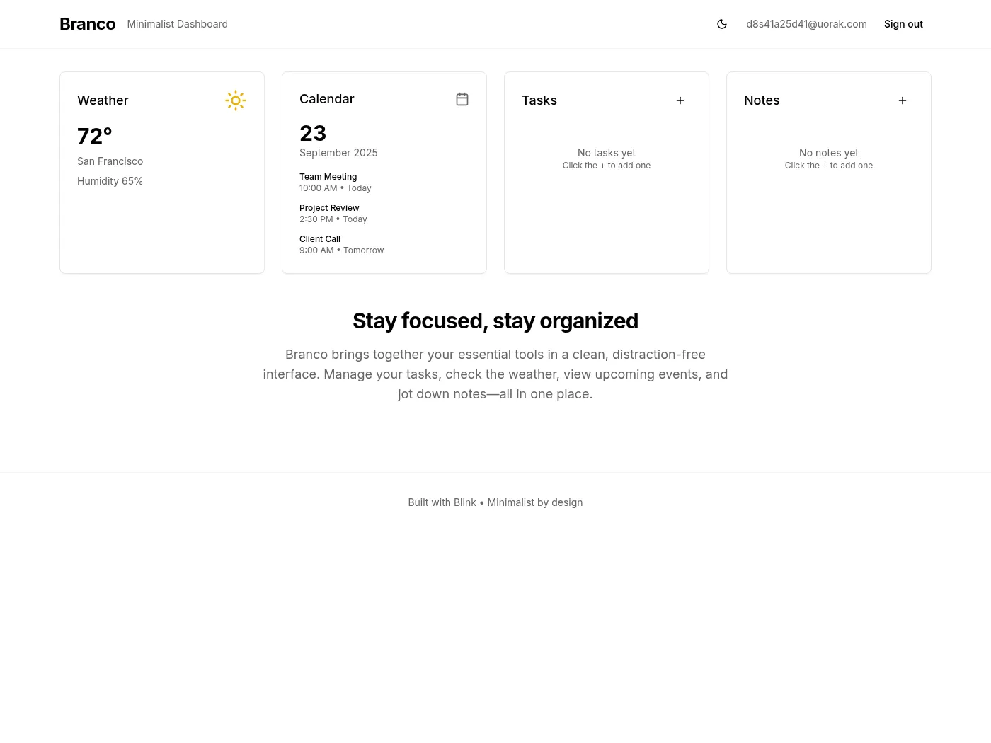 Branco - Minimalist Personal Dashboard