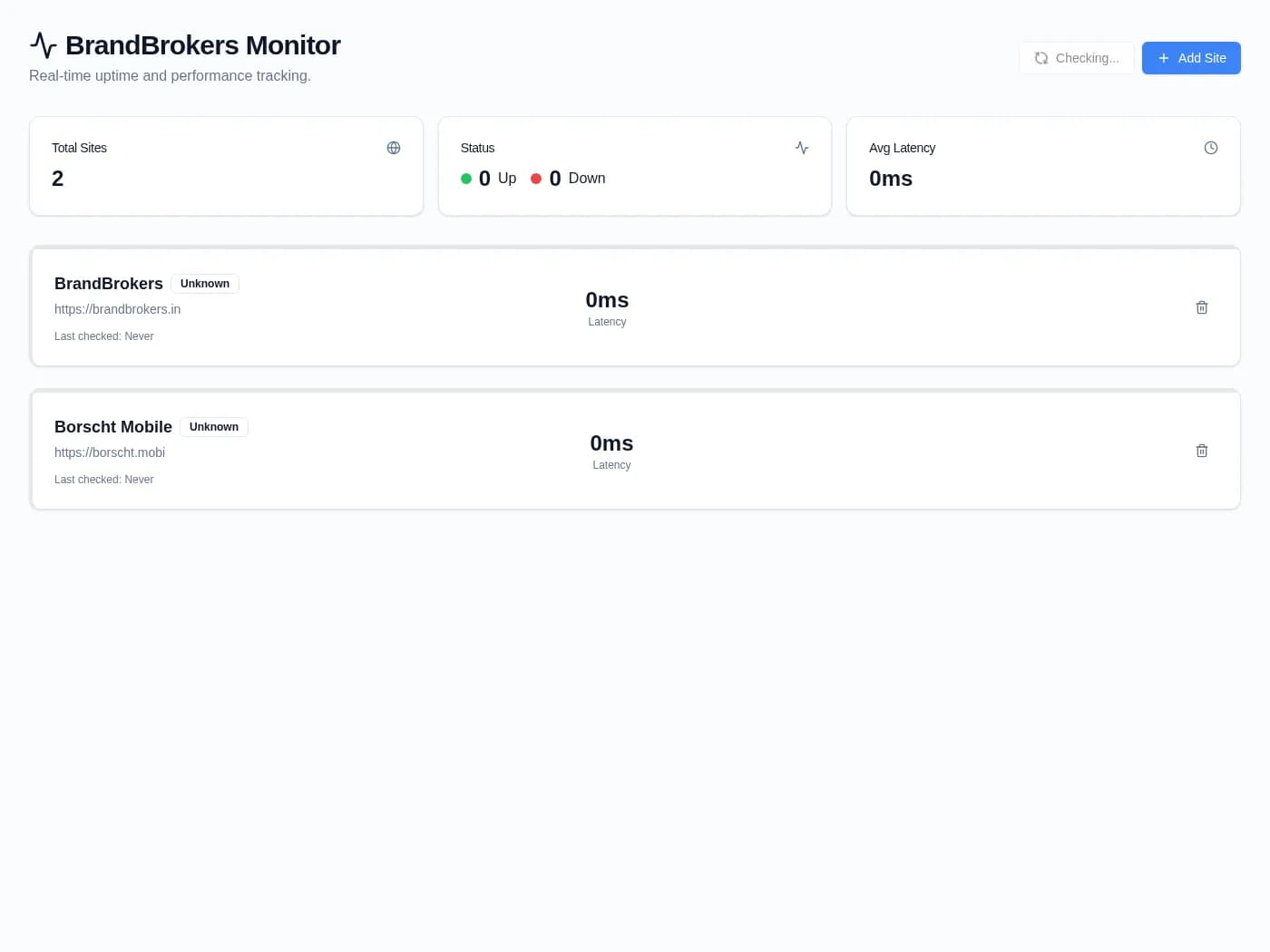 BrandBrokers Website Checker Dashboard