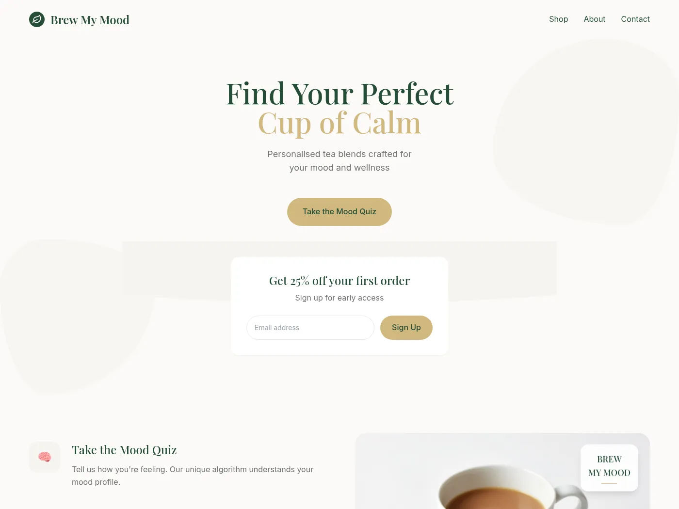 Brew My Mood - Tea Blending Landing Page
