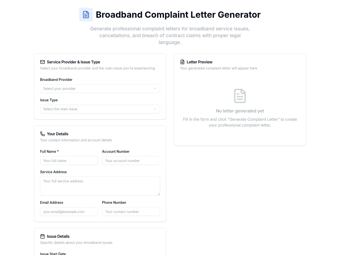 Automated Broadband Service Complaint Letter Generator