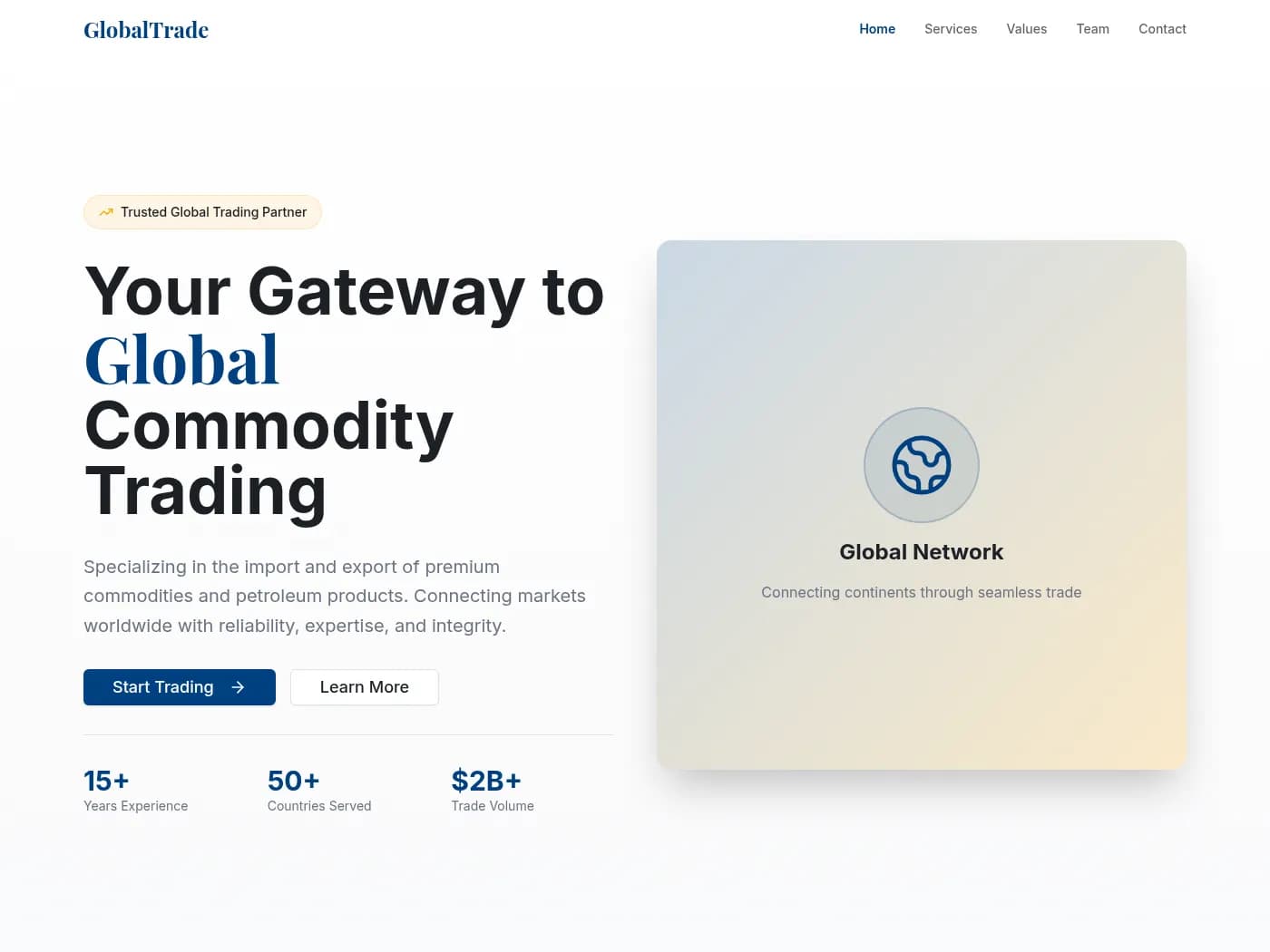Professional Broker Company Landing Page for Commodity and Fuel Trade