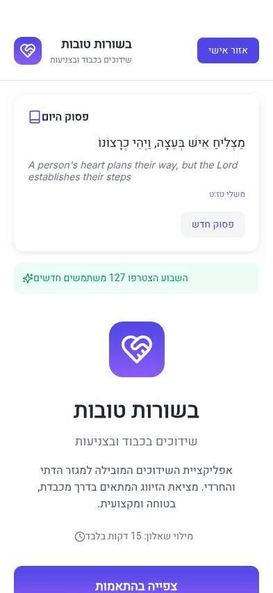 בשורות טובות — אפליקציית שידוכים מכבדת עם ערכי פרטיות, מסורת וחדשנות
