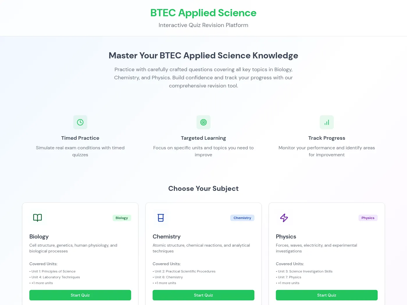BTEC Applied Science Quiz Revision Site