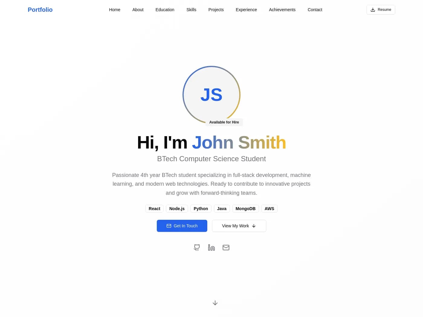 BTech Student Personal Portfolio Website