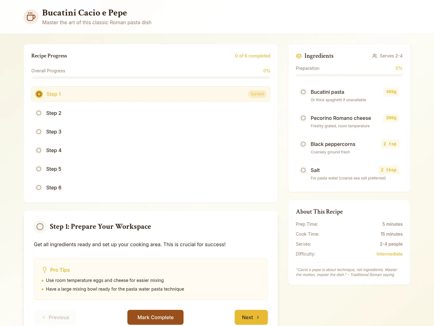 Bucatini Cacio e Pepe Interactive Guide