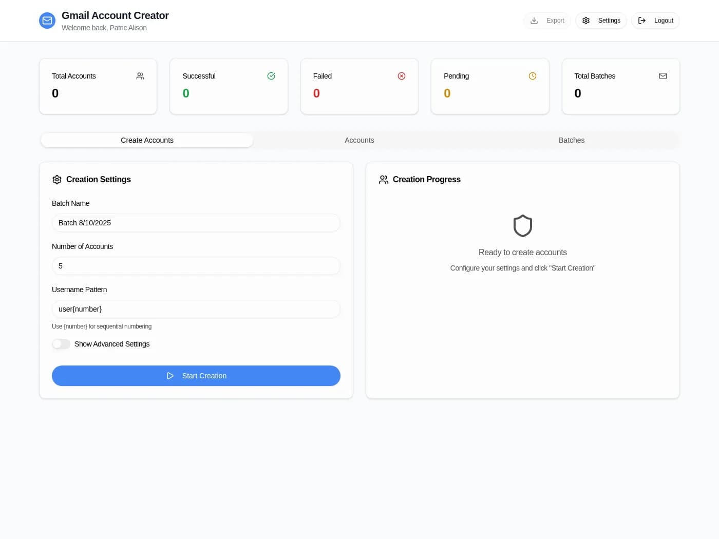 Bulk Gmail Account Creator
