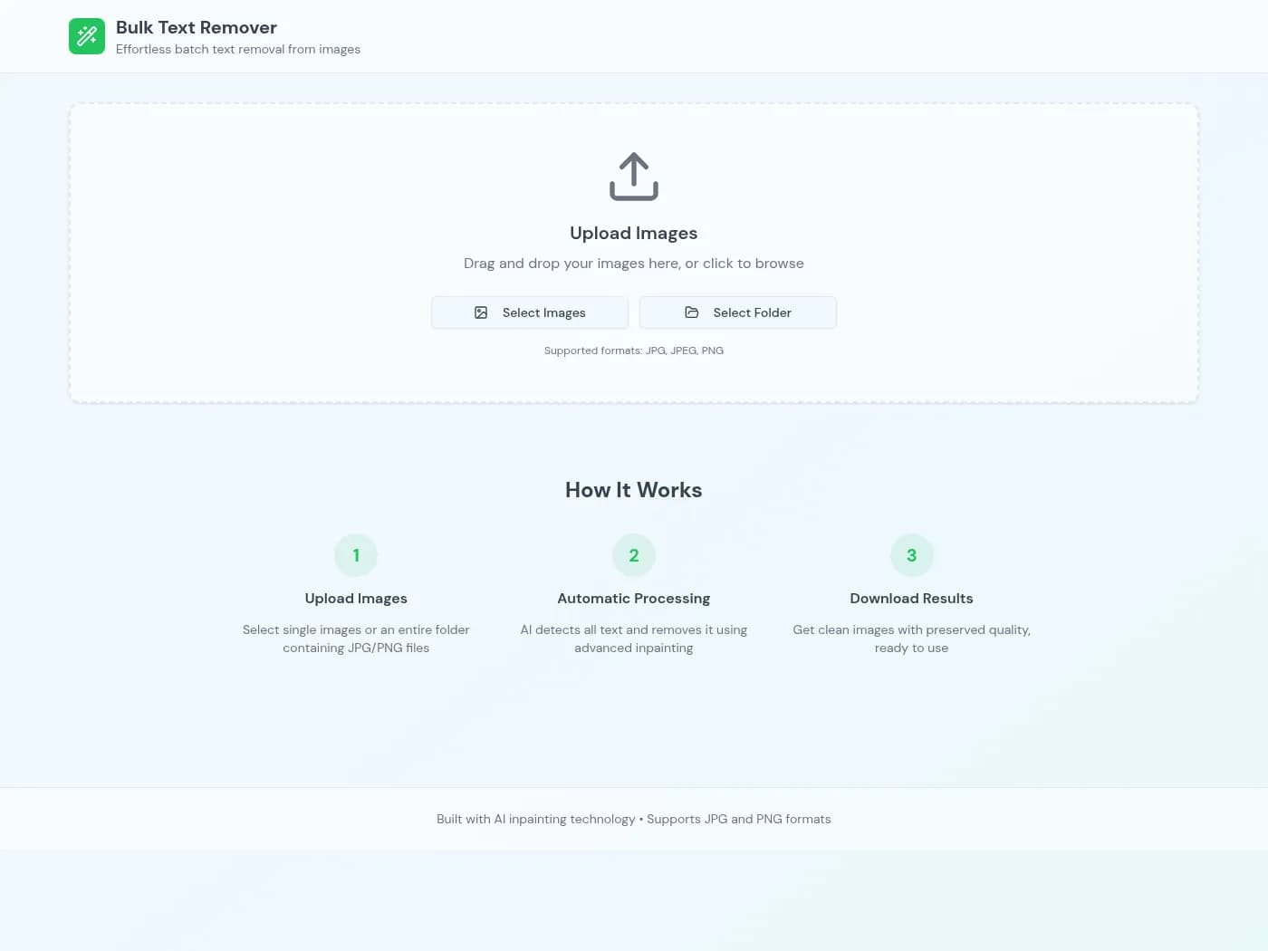 Bulk Text Remover – Effortless Batch Text Removal from Images with AI Inpainting