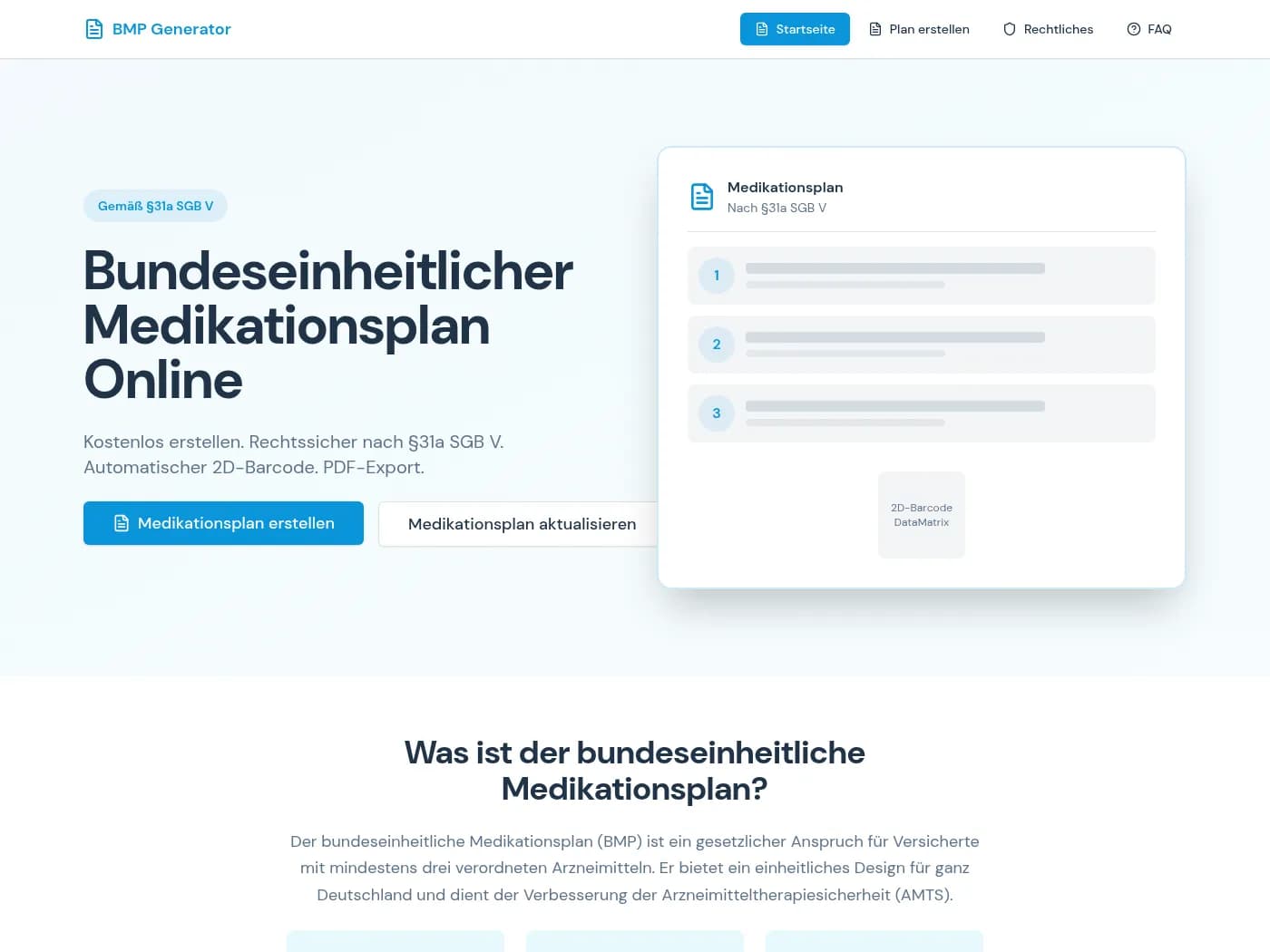 Online Generator für den Bundeseinheitlichen Medikationsplan (BMP)