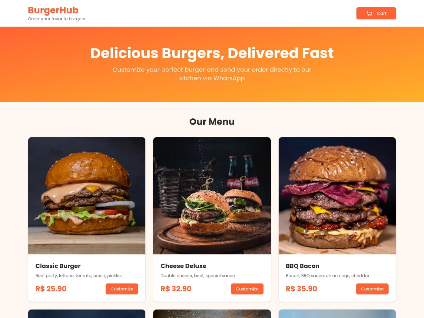Burger Order Web App with WhatsApp Integration