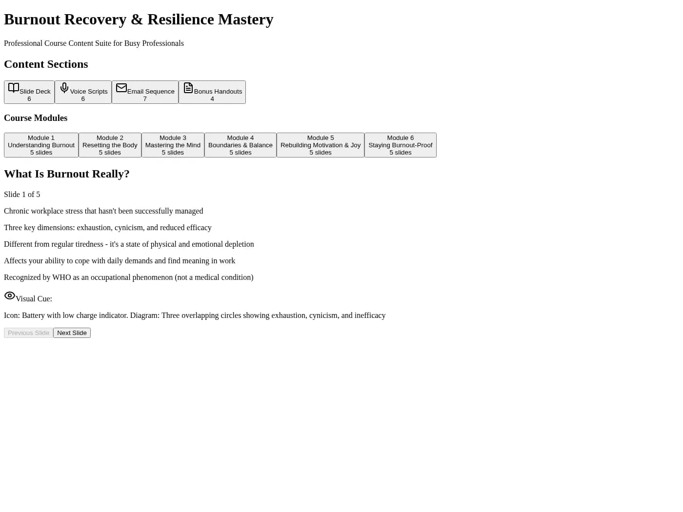 Burnout Recovery & Resilience Mastery Course Content Suite