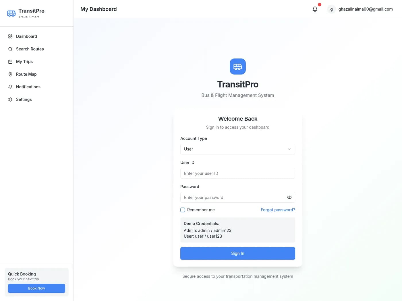 Bus & Flight Management System with Modern Admin Dashboard and Analytics