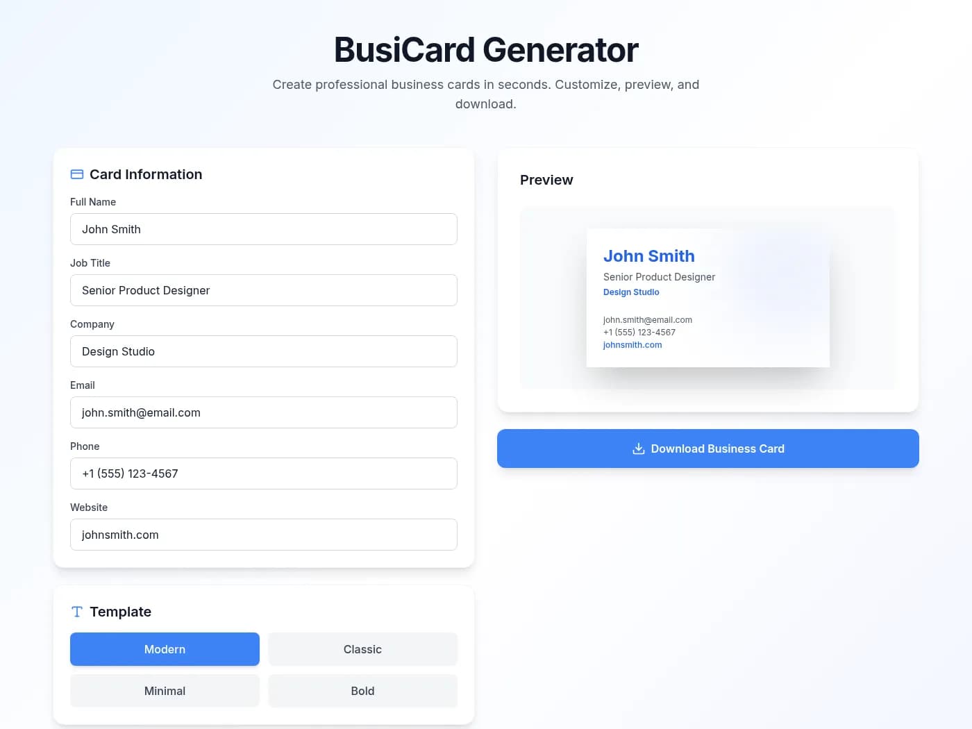 BusiCard Generator