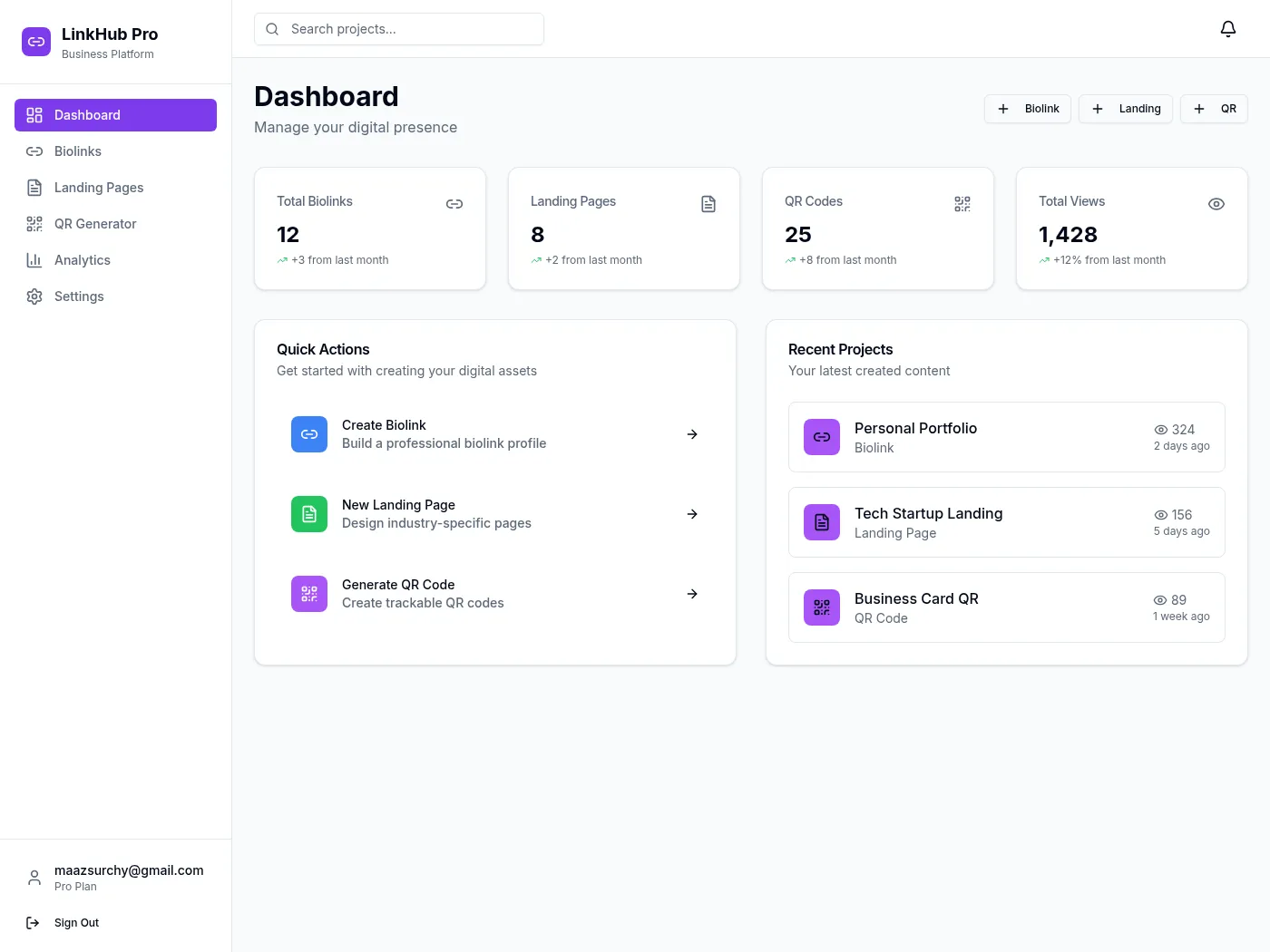 Comprehensive Business Biolinks & Landing Pages Platform