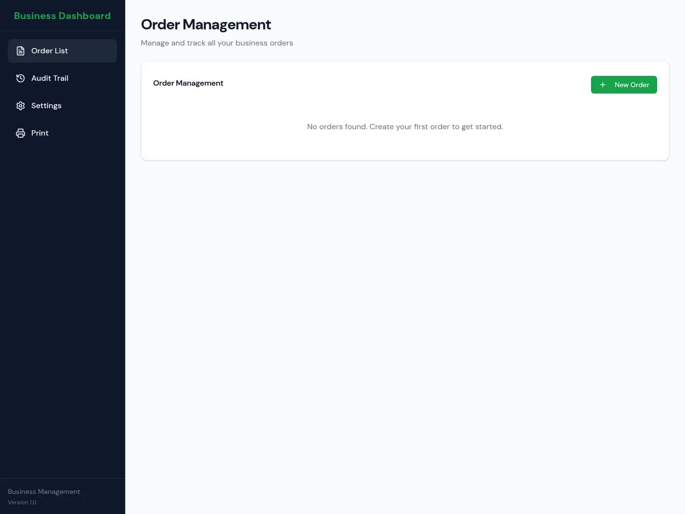 Business Dashboard & Order Management System