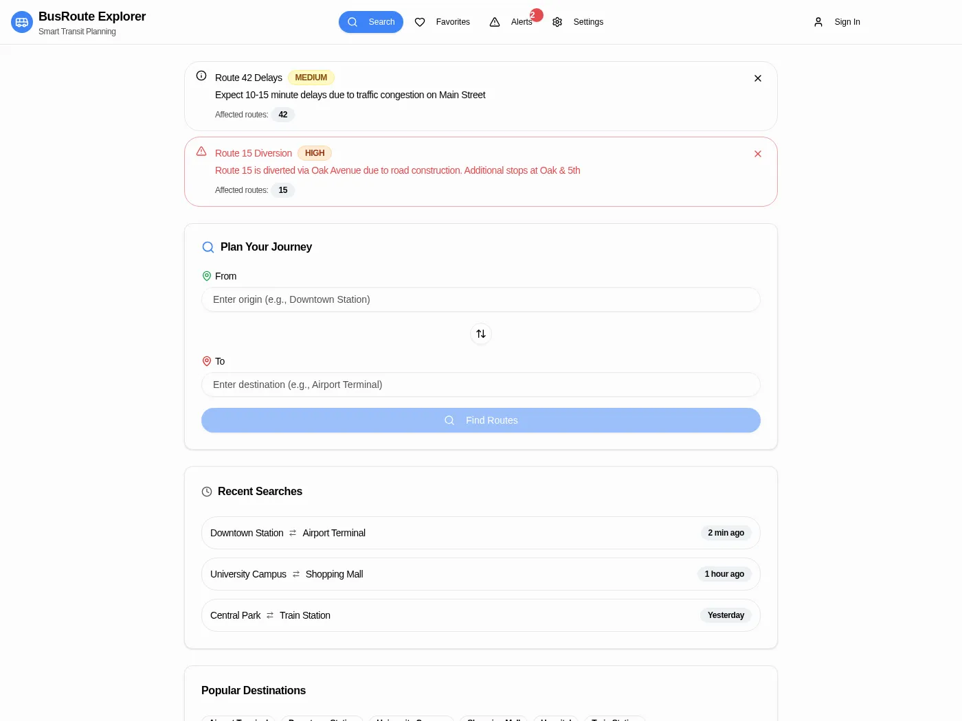 BusRoute Explorer: Smart Trip Planner & Live Transit Info