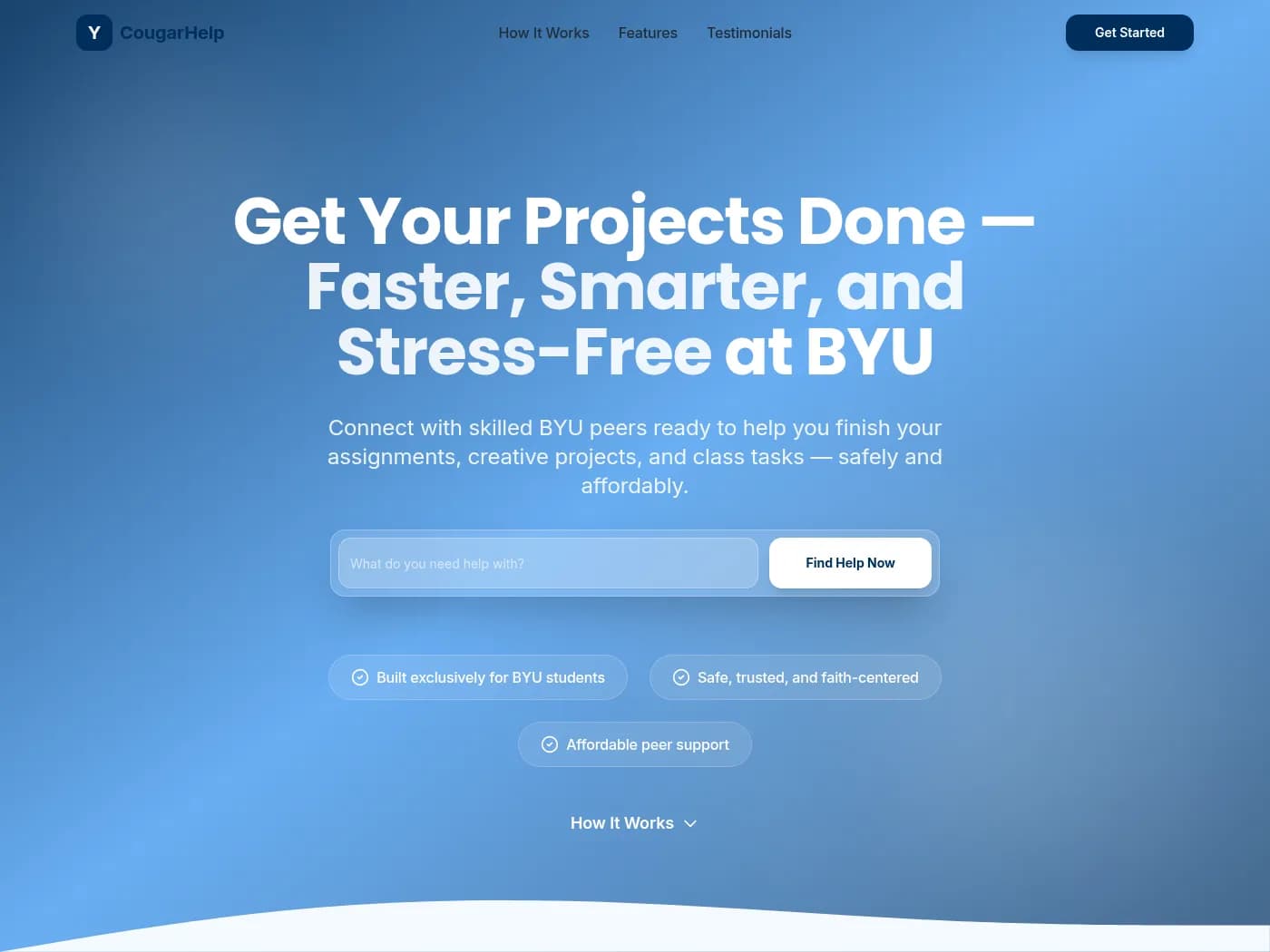 BYU Peer Help Platform Grassmorphic Landing Page