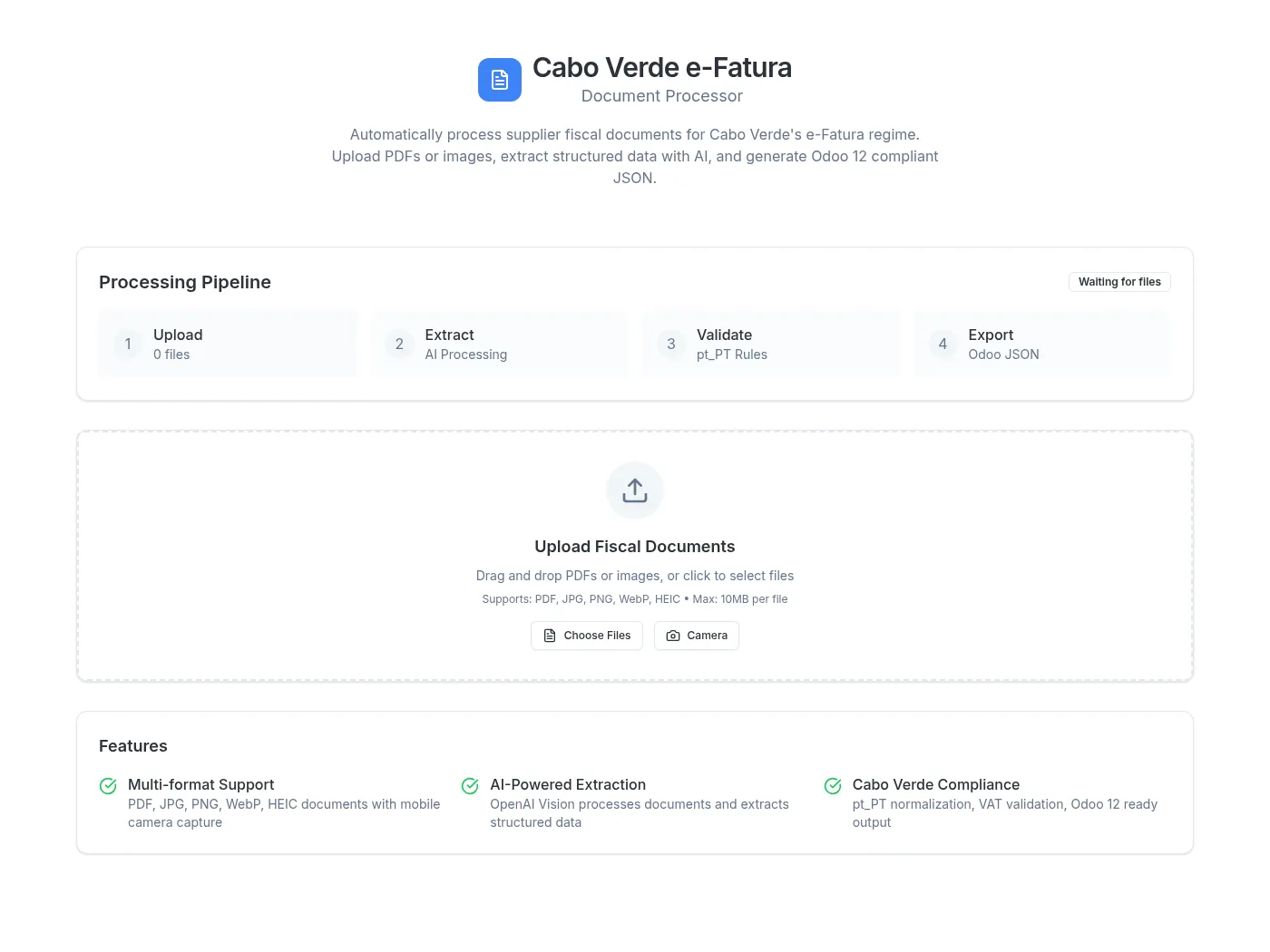Cabo Verde e-Fatura Automatic Supplier Document Ingestion & Odoo 12 Integration