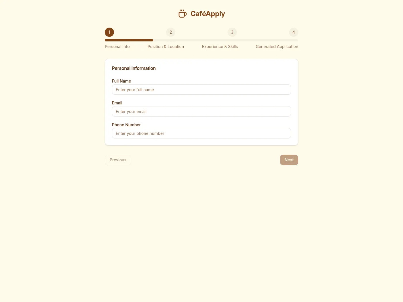 Café Team Member Application Builder