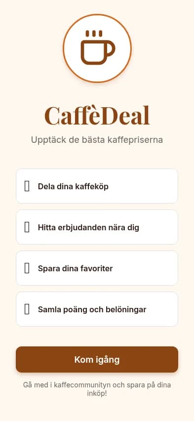 CaffèDeal – En användardriven mobilapp för att upptäcka och dela italiensk-amerikanska kaffeerbjudanden