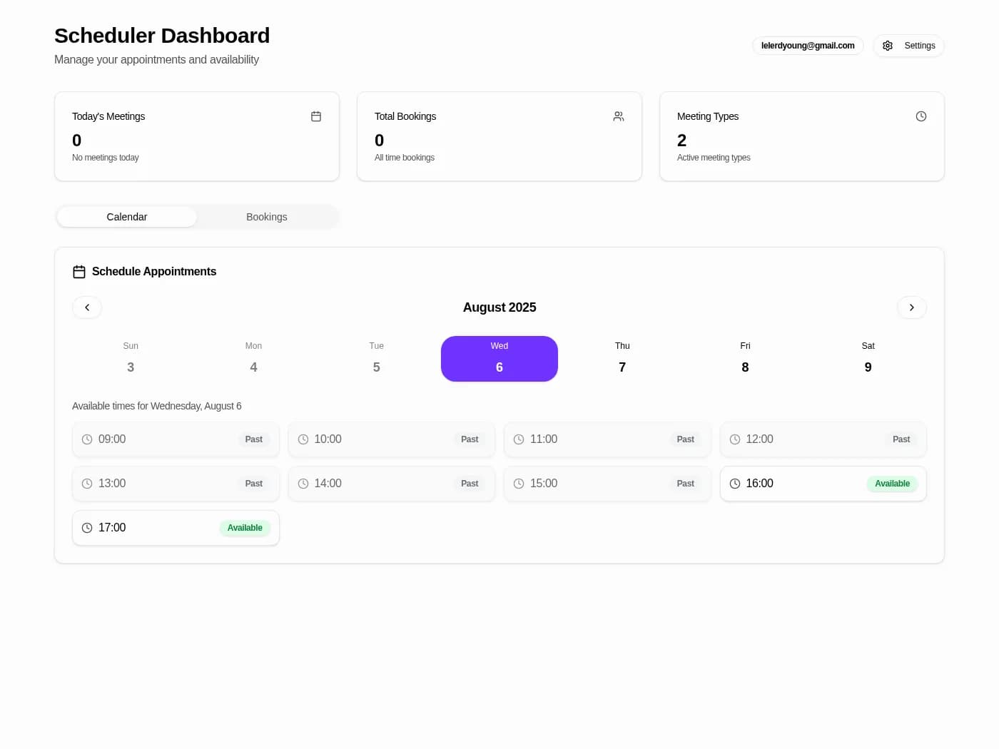 Calendly-Style Scheduler with Automated Booking and Email Confirmation