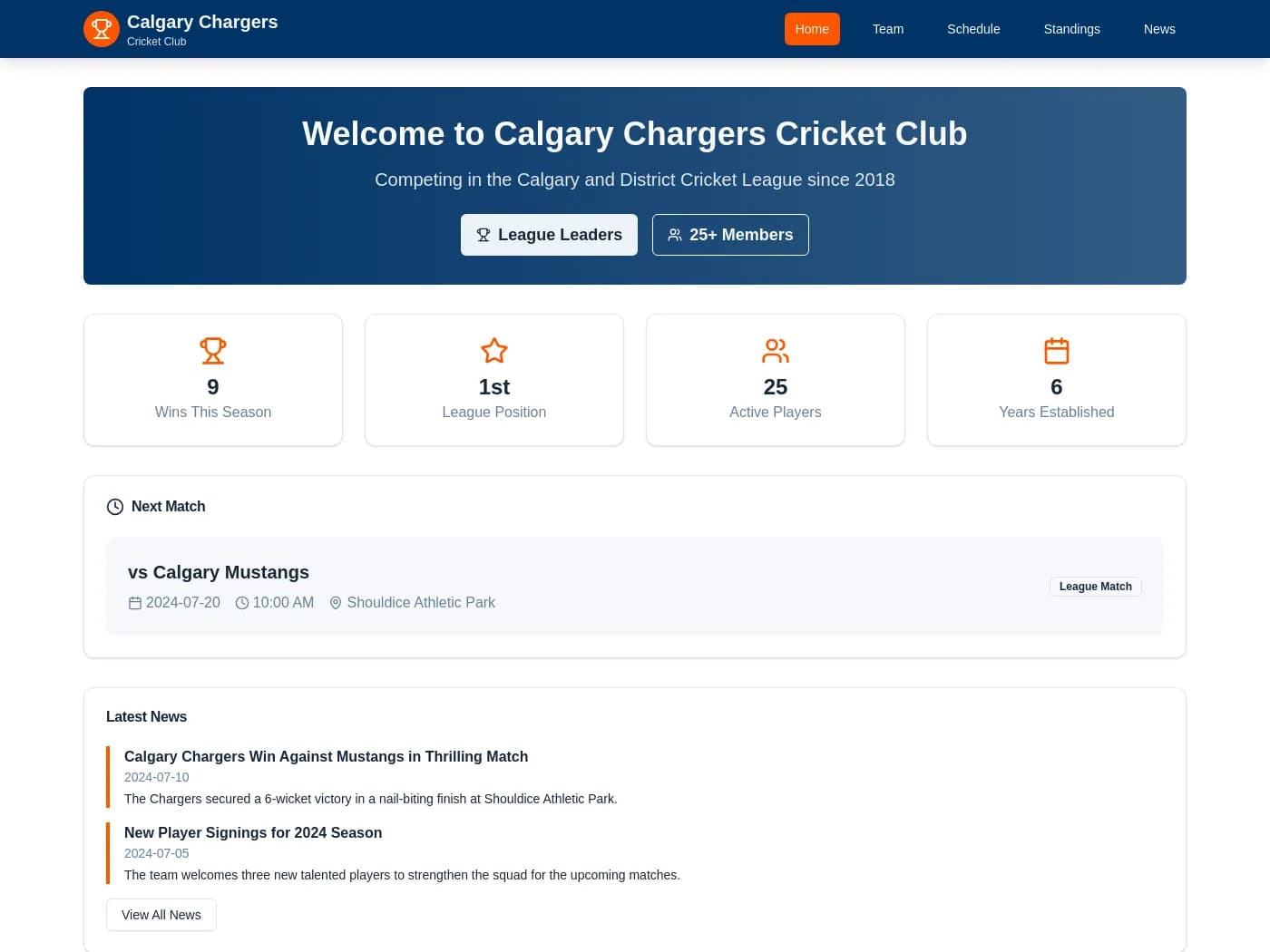 Calgary Chargers Information Website
