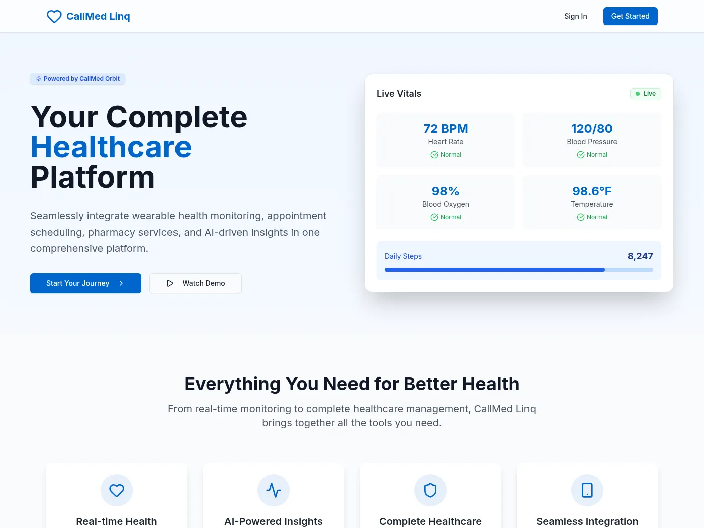 CallMed Linq: Integrated Healthcare Dashboard & Wearable Data Sync Platform