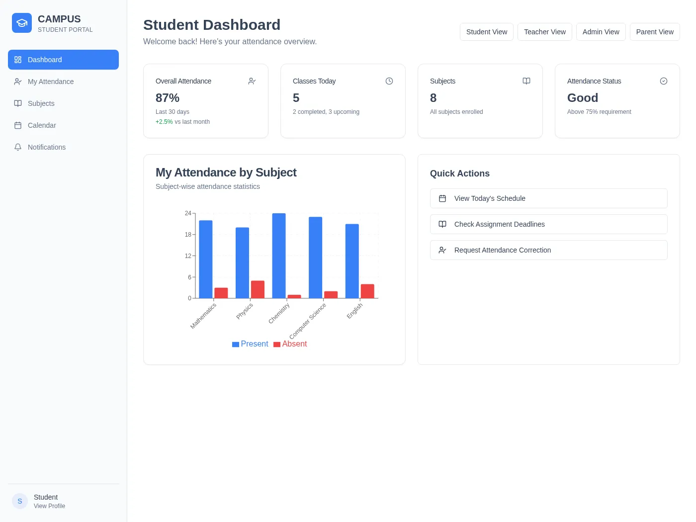CAMPUS (College Attendance Management & Performance Unified System) Web App