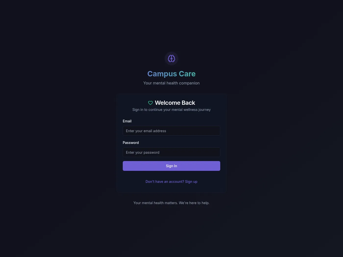 Campus Care – Dark Themed Student Mental Health Dashboard