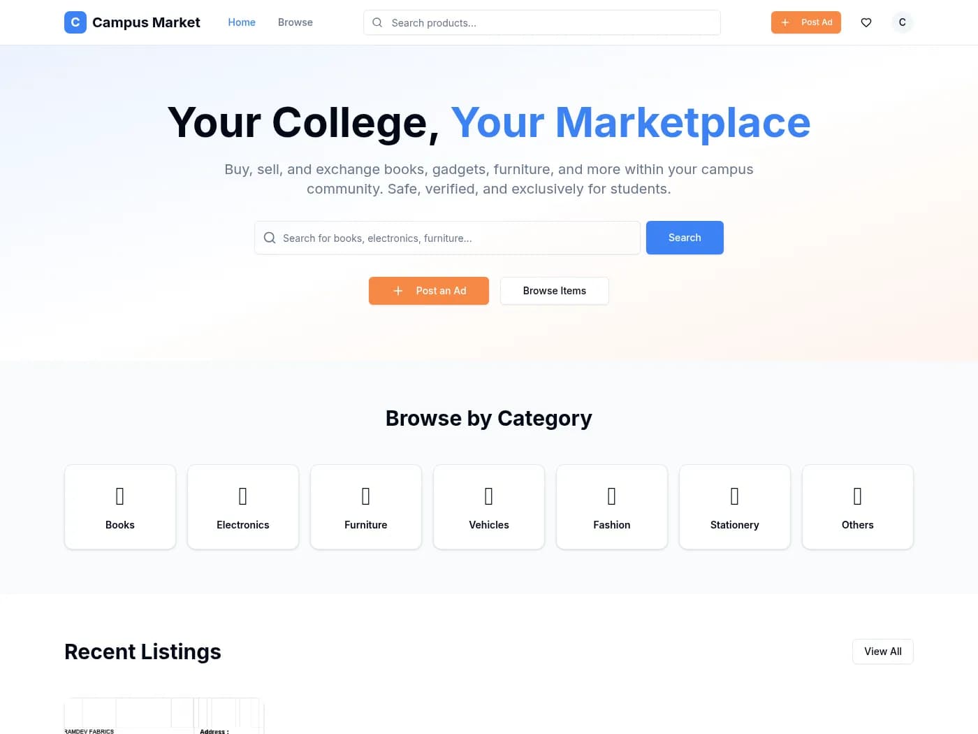 Campus Market – College-wide Buy & Sell Platform