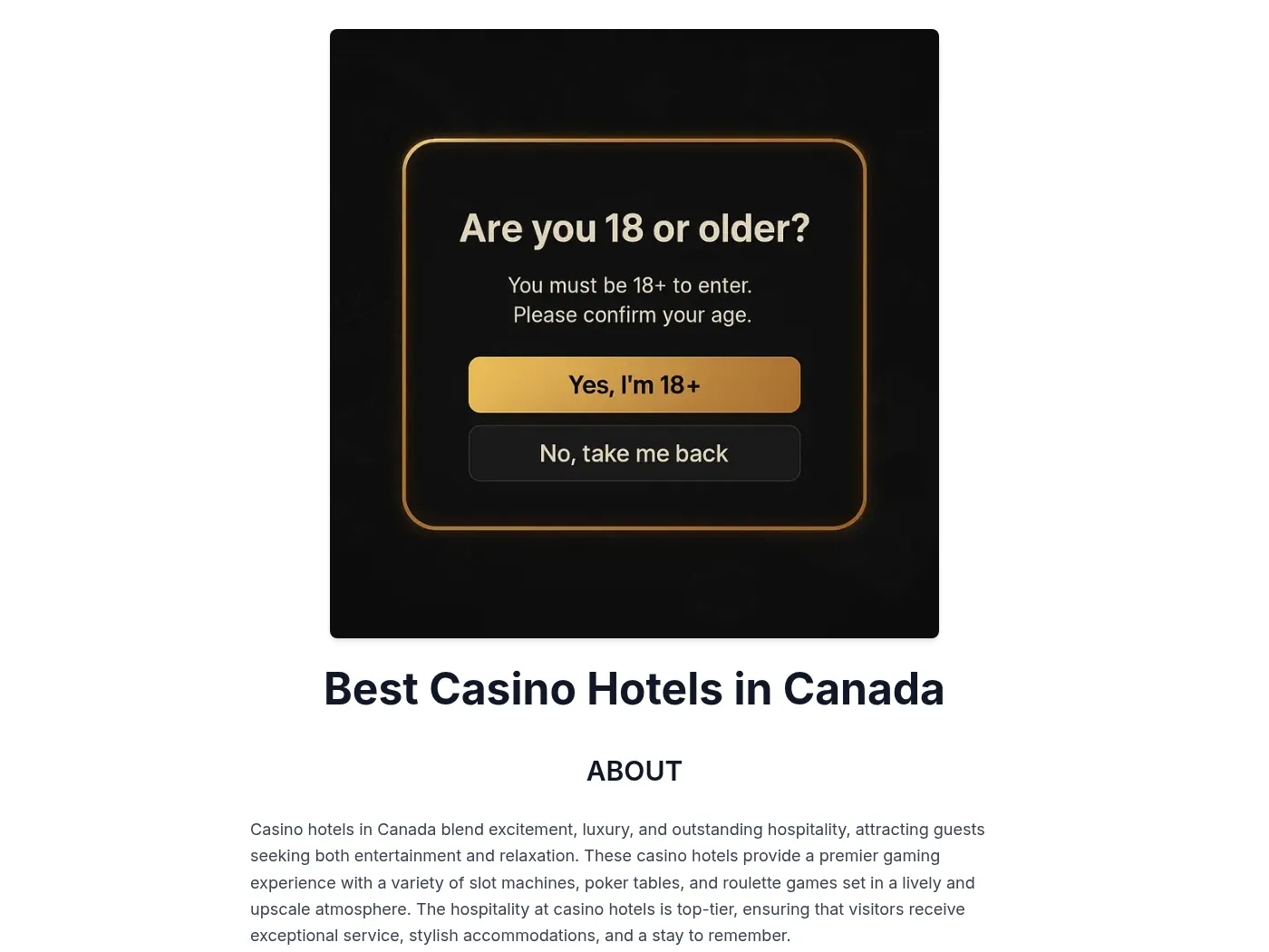 Canada Casino Hotels Landing Page